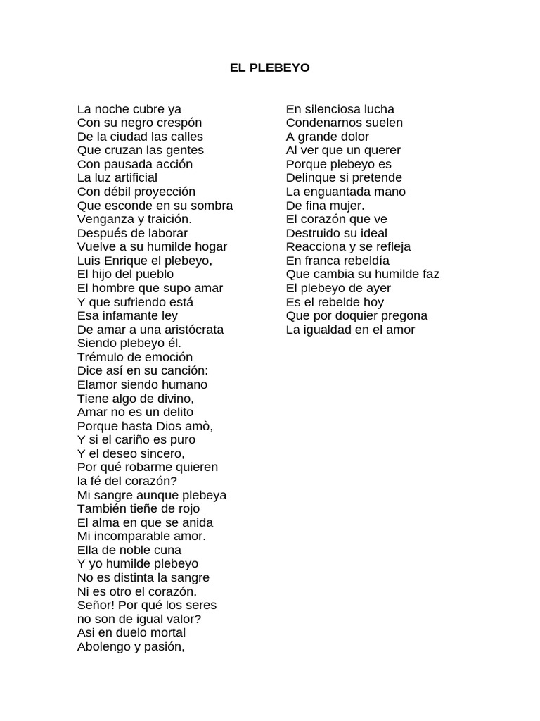 El Plebeyo Letra | PDF