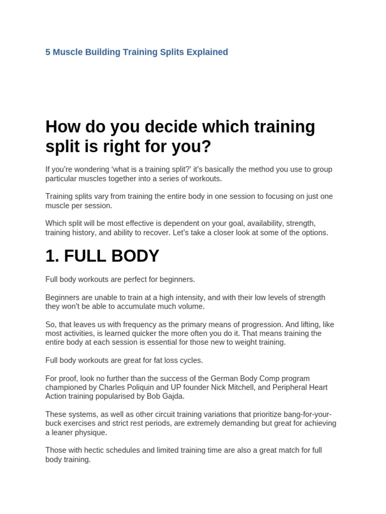 5 Muscle Building Training Splits Explained | PDF | Strength Training