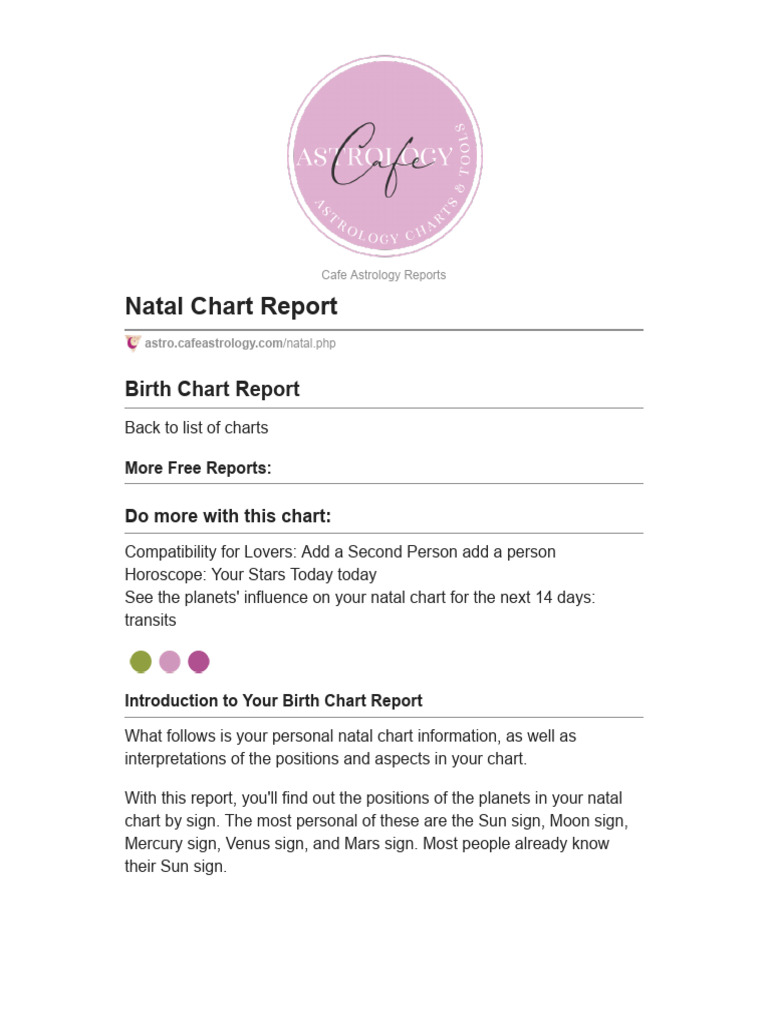 Personalized Natal Chart Report | PDF | Planets In Astrology | Horoscope