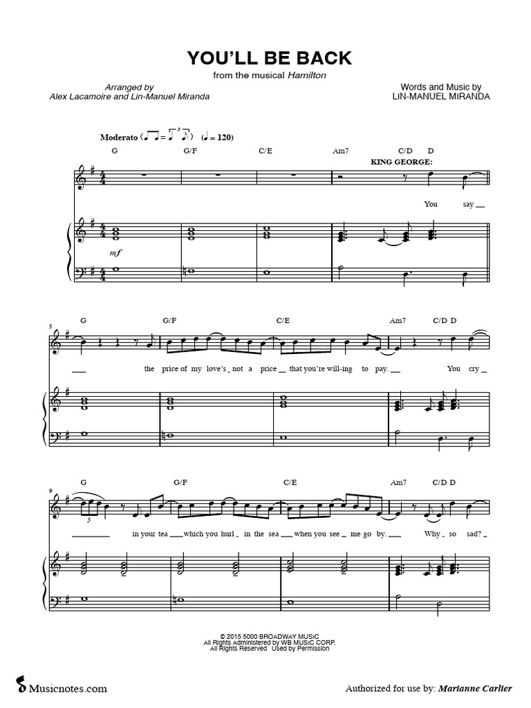 You'Ll Be Back - Hamilton | PDF