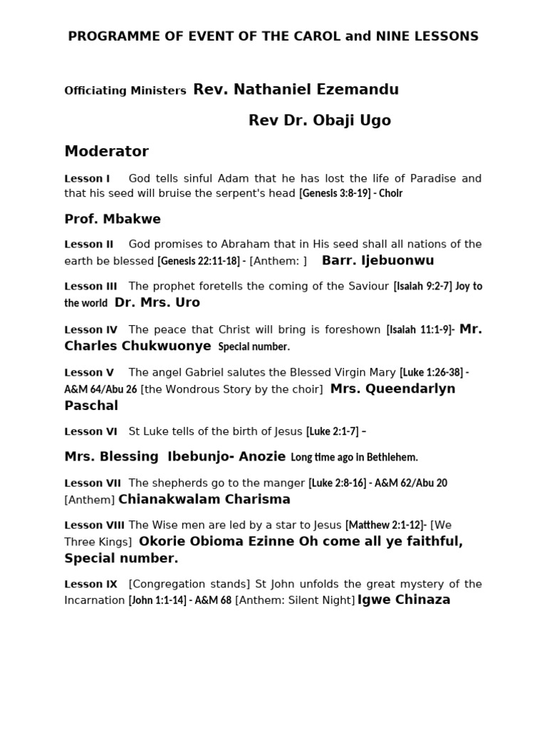 Programme of Event of The Carol of Nine Lessons | PDF