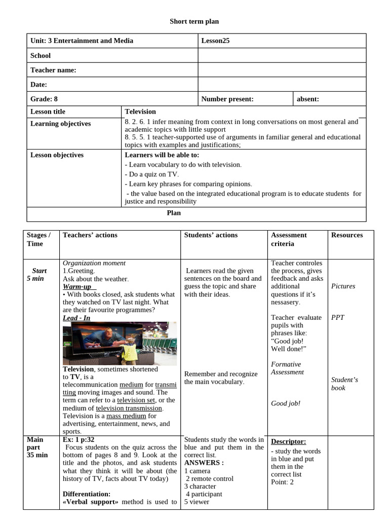 English Plus 8 Grade 24-25ay Lesson Plan 2term | PDF | Question ...