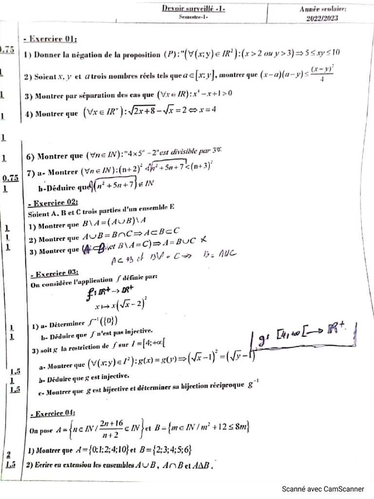 Devoir surveillé 1 1Bac SM | PDF