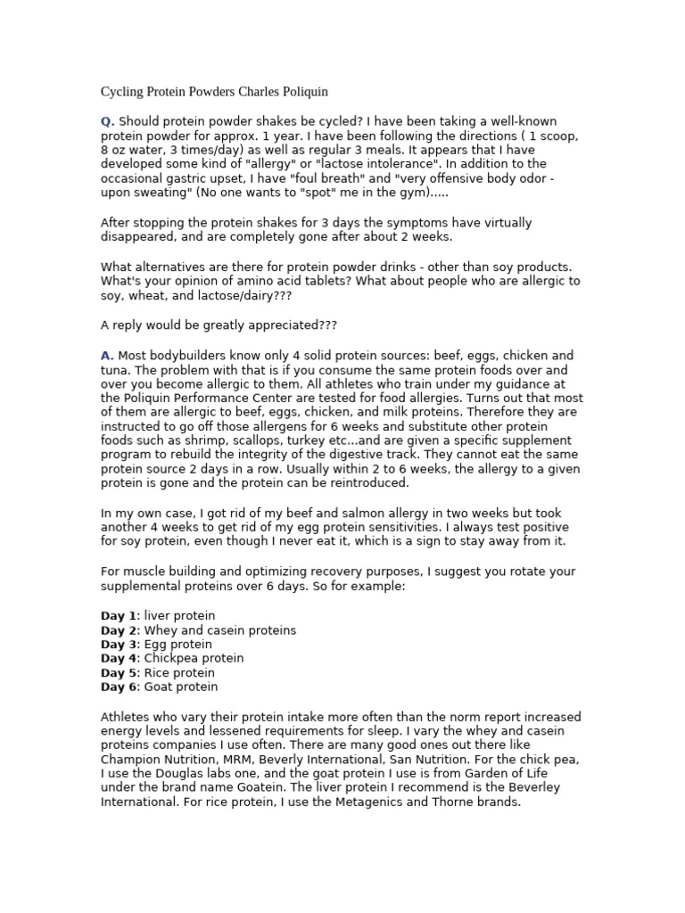 Cycling Protein Powders Charles Poliquin | PDF | Food Allergy | Allergy