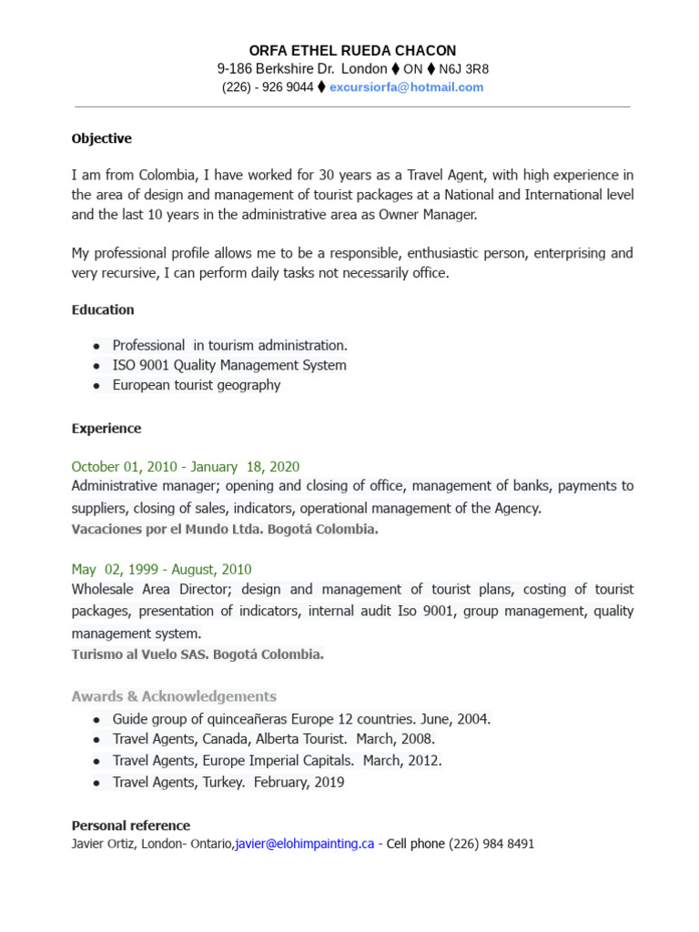 Resume Orfa Ethel Rueda Chacon - Documentos de Google | PDF