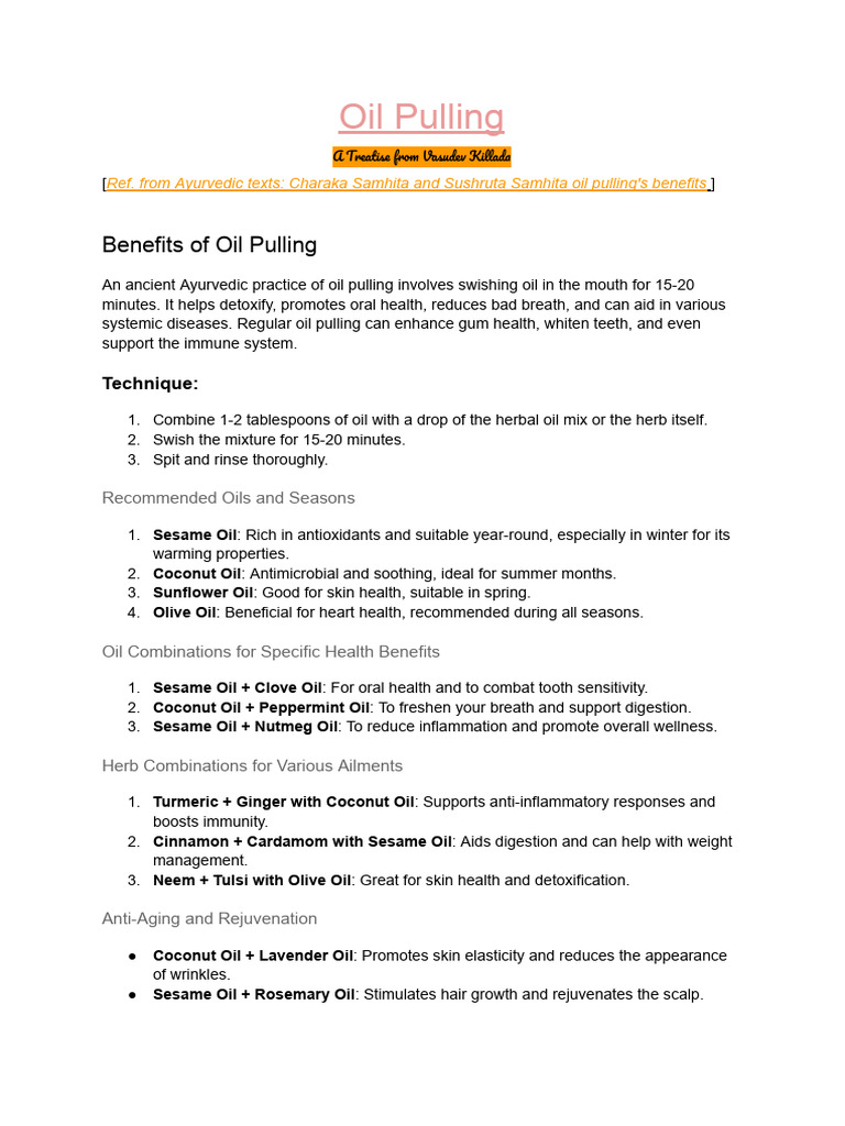 Oil Pulling - a Vasudev Killada treatise | PDF | Digestion | Anti Inflammatory