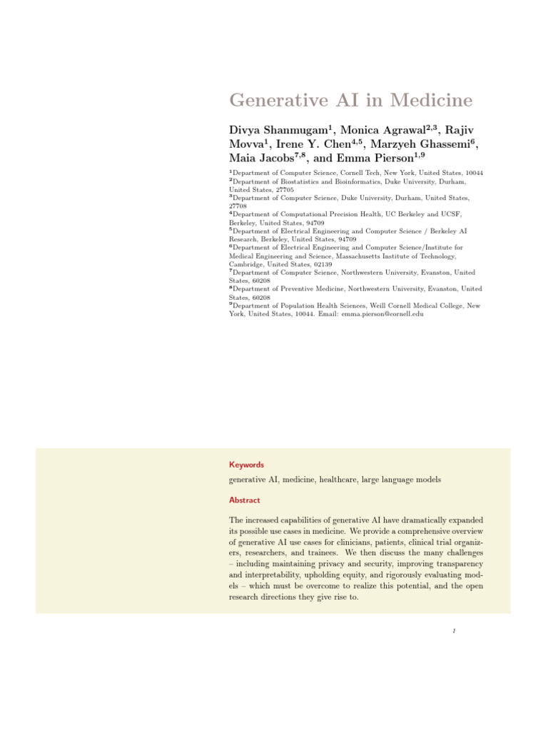 Generative AI's Role in Medicine | PDF | Medical Diagnosis | Electronic ...