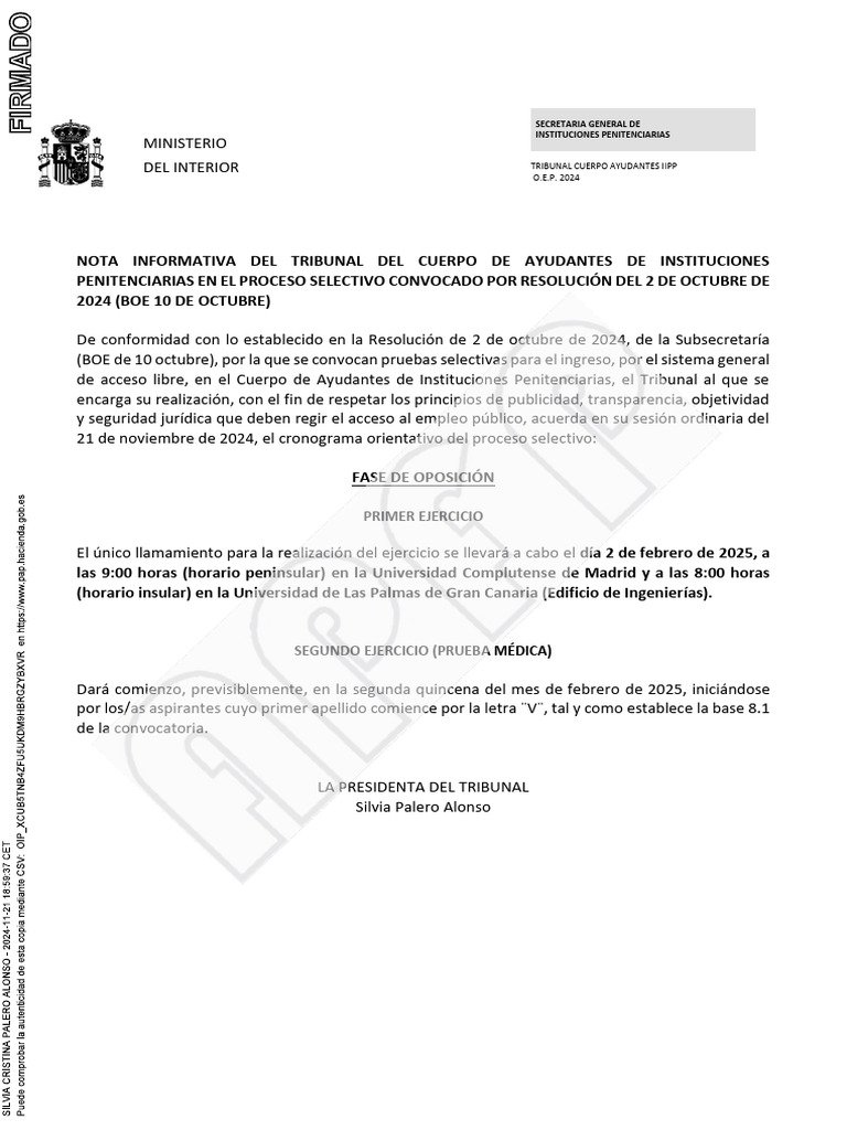 APFP. Fecha Examen Ayudantes. | PDF