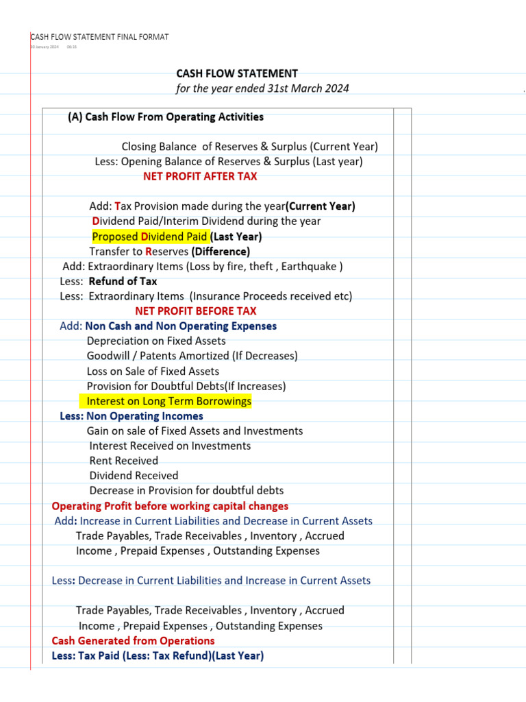 Final Format of Cash Flow Statement | PDF | Expense | Cash Flow Statement