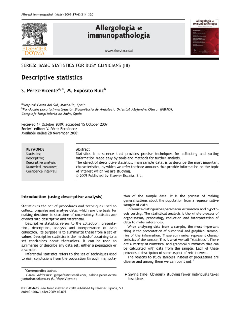 Descriptive Statistics for Clinicians | PDF | Mean | Statistical Theory