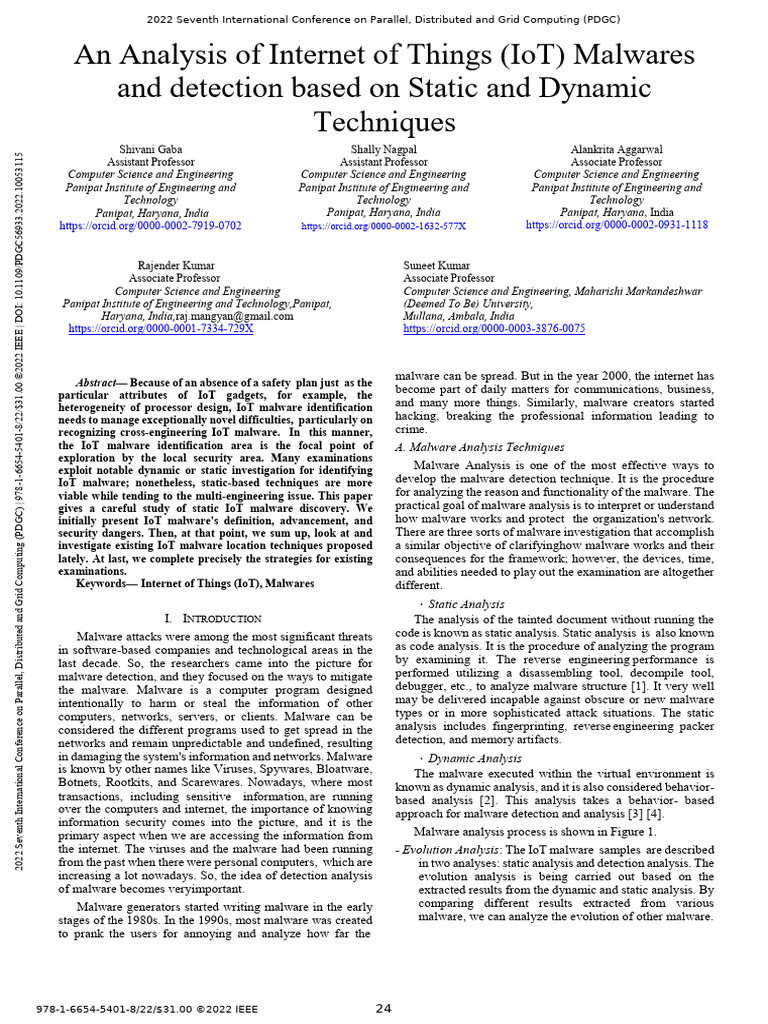 An Analysis of Internet of Things IoT Malwares and Detection Based On ...
