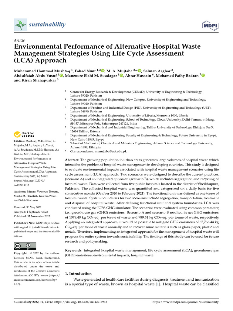 Environmental Performance of Alternative Hospital Waste Management ...