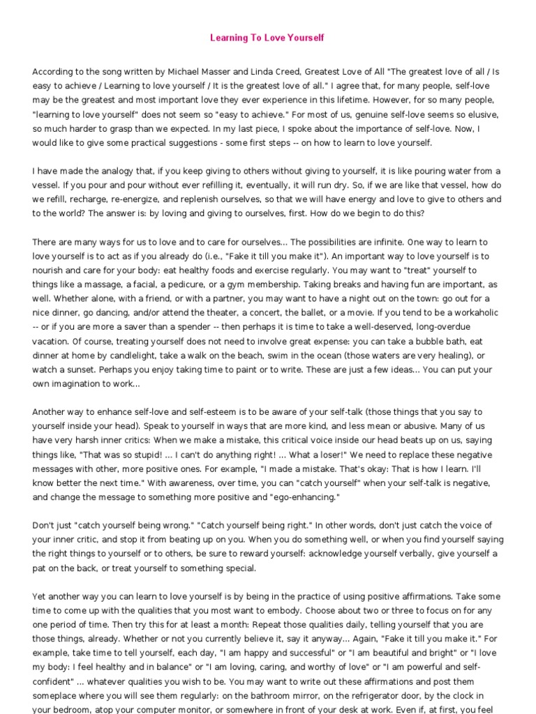 Learning To Love Yourself | PDF | Gratitude | Love