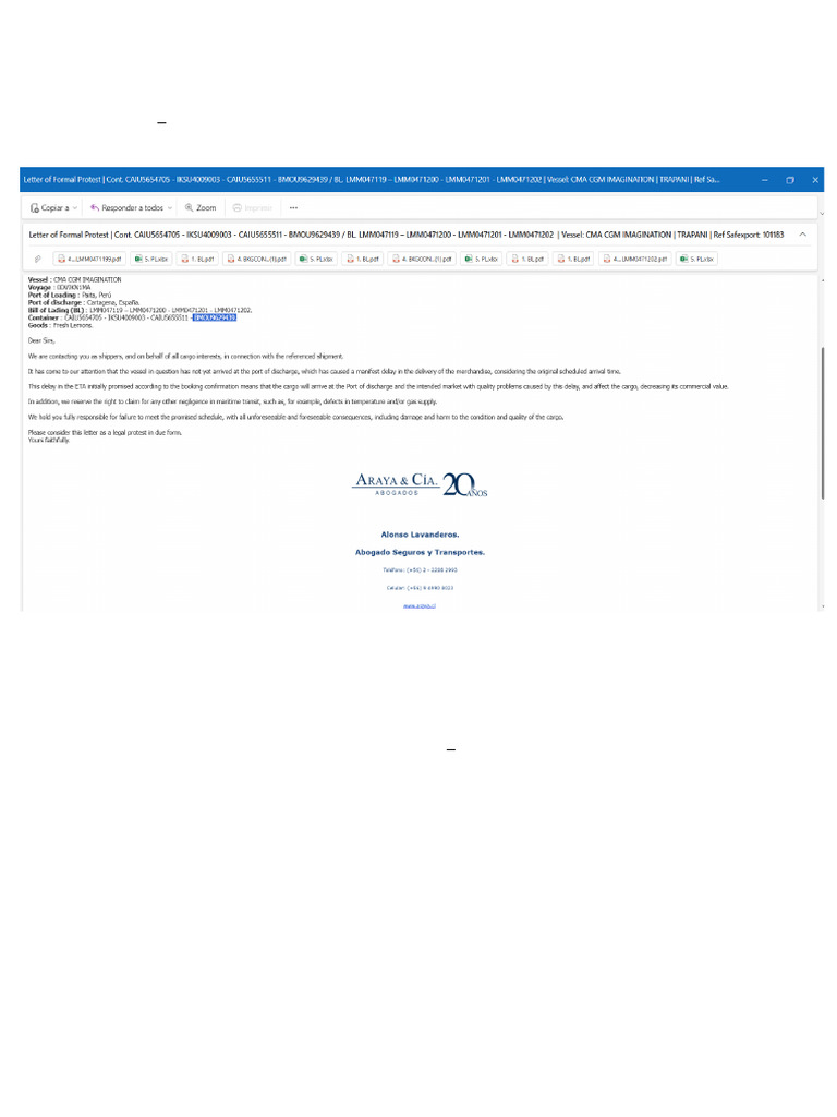 Letter of Formal Protest Cont. CAIU5654705 - IKSU4009003 - CAIU5655511 ...