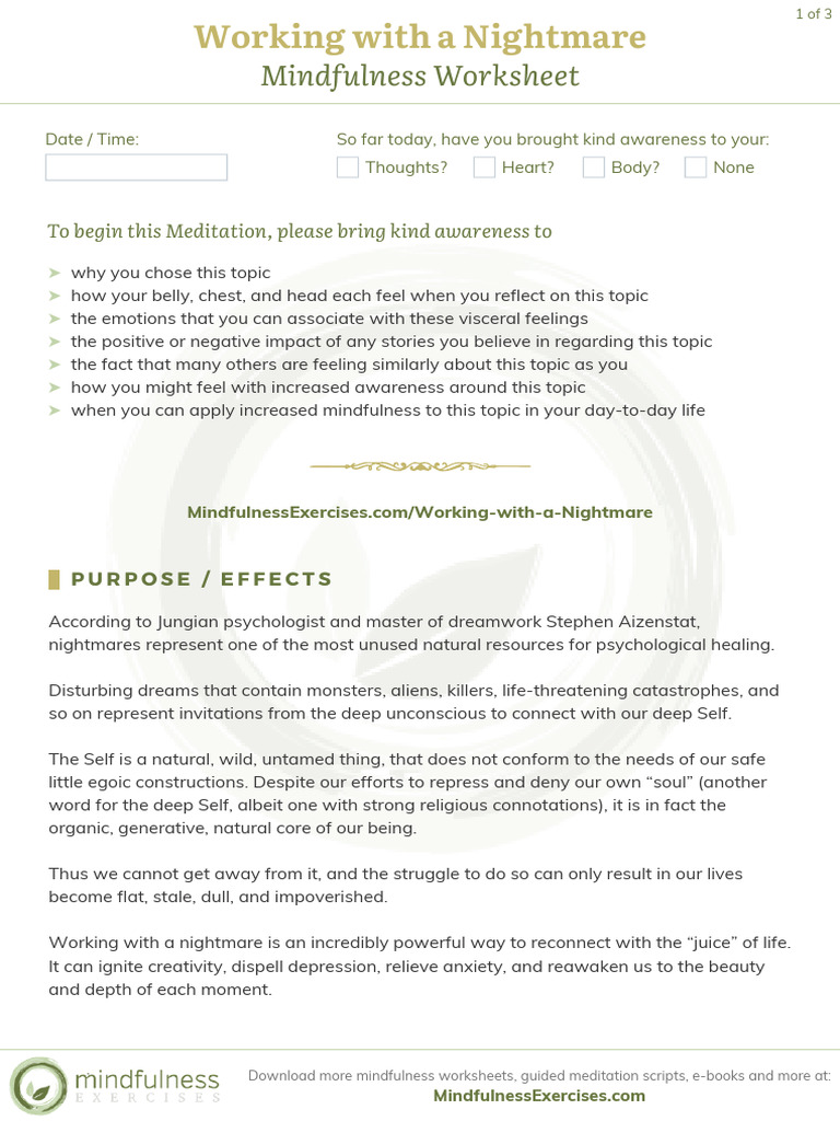Mindfulness Techniques for Nightmares | PDF | Mindfulness | Nightmare