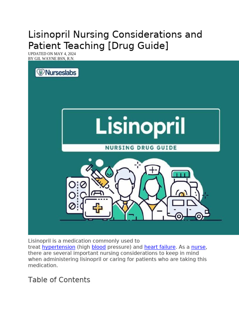 Lisinopril: Client Education Guide | PDF | Medical Specialties ...