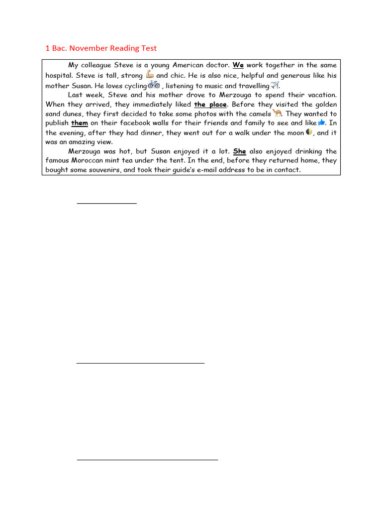 1 Bac Reading Test 2 | PDF