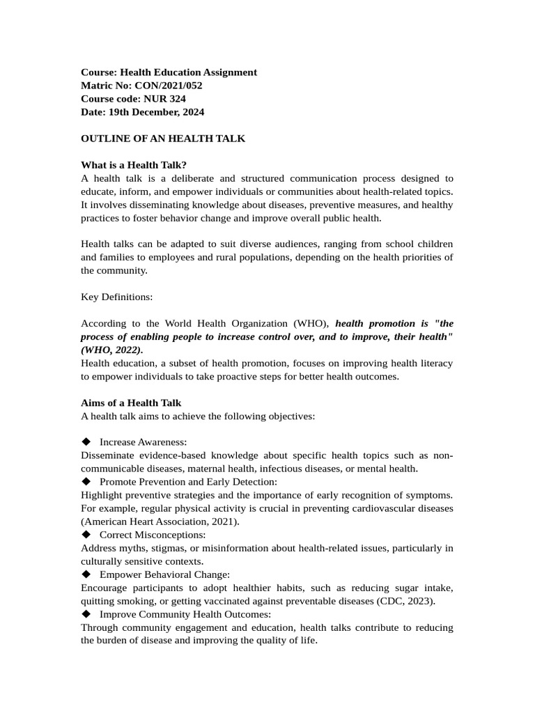 Con2021052 Health Education Assignment | PDF | Hypertension | World ...