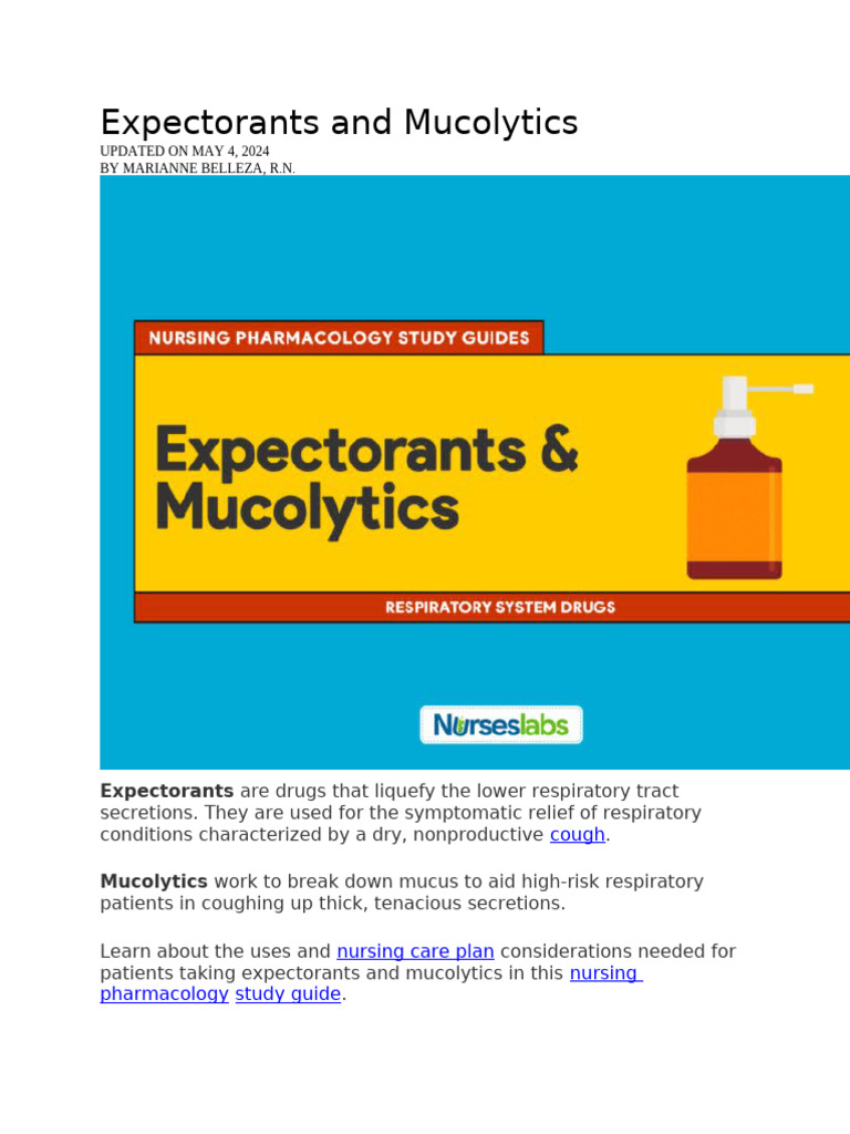 Expectorants and Mucolytics | PDF | Cough | Chronic Obstructive Pulmonary Disease