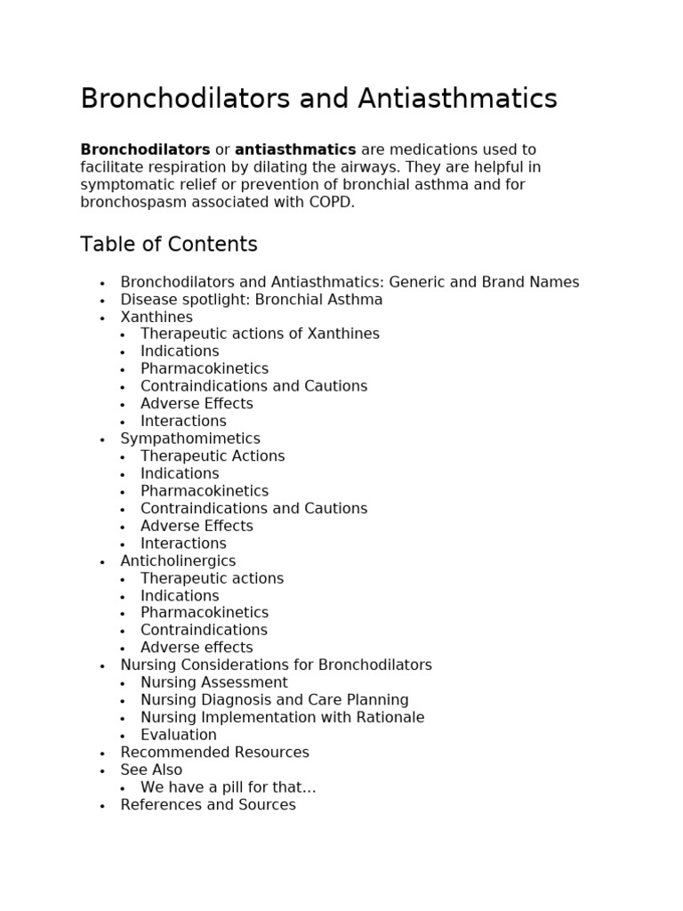 Bronchodilators and Antiasthmatics | PDF | Asthma | Clinical Medicine