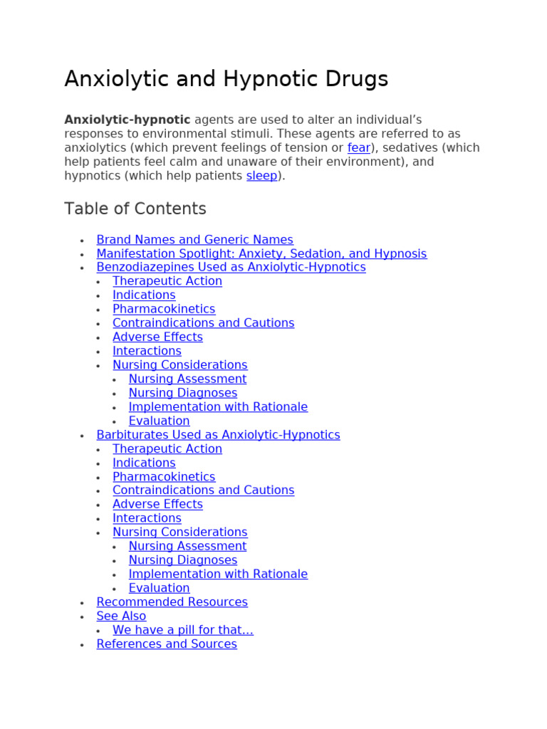 Anxiolytic and Hypnotic Drugs | PDF | Benzodiazepine | Anxiety