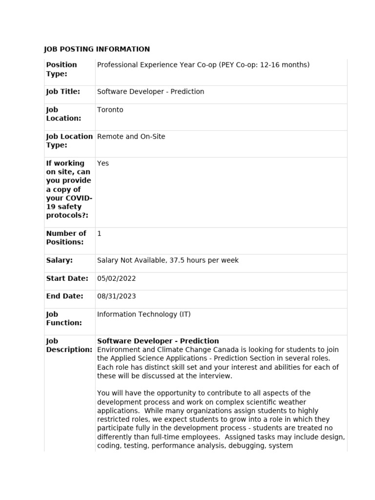 Environment Canada Job Posting | PDF | Object Oriented Programming ...