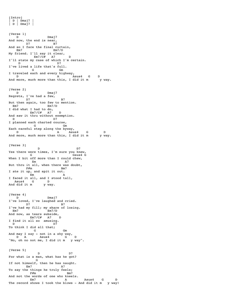 "My Way" Song Lyrics and Chords | PDF