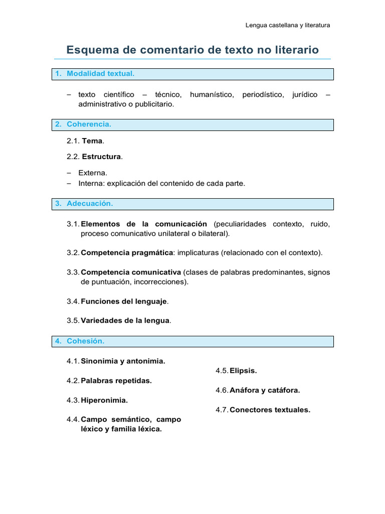 Esquema de Comentario de Texto No Literario | PDF