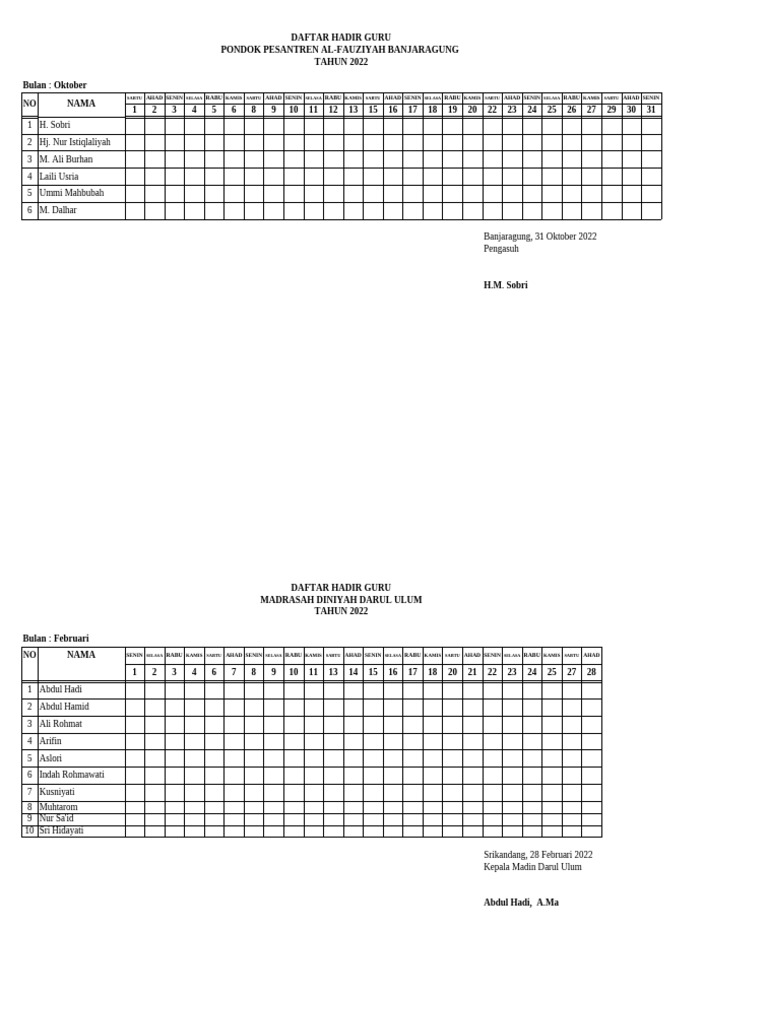Format Absen 4 | PDF