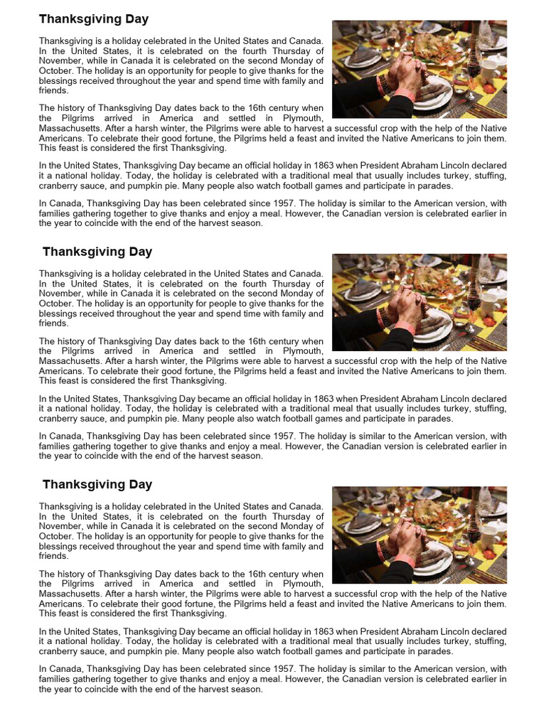 Thanksgiving day - Text | PDF | Thanksgiving | Turkey Meat