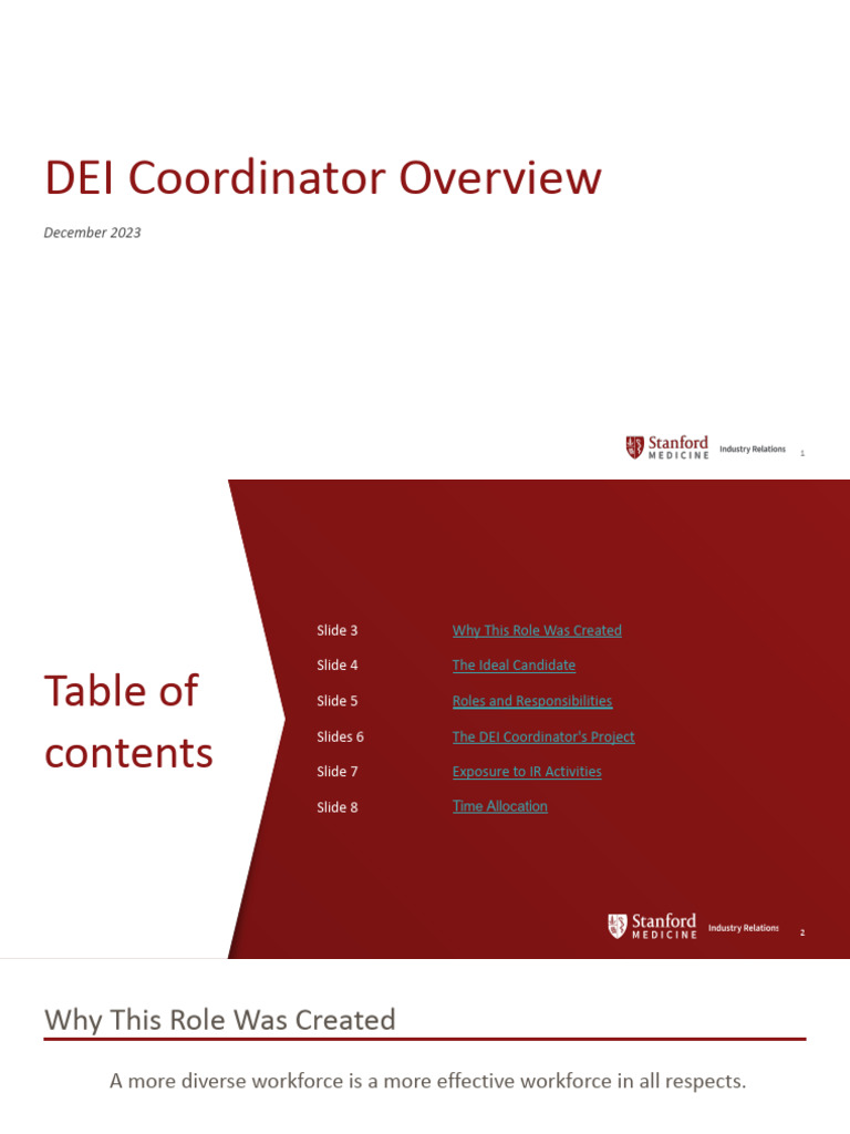 DEI Coordinator Role Overview at Stanford | PDF | Business