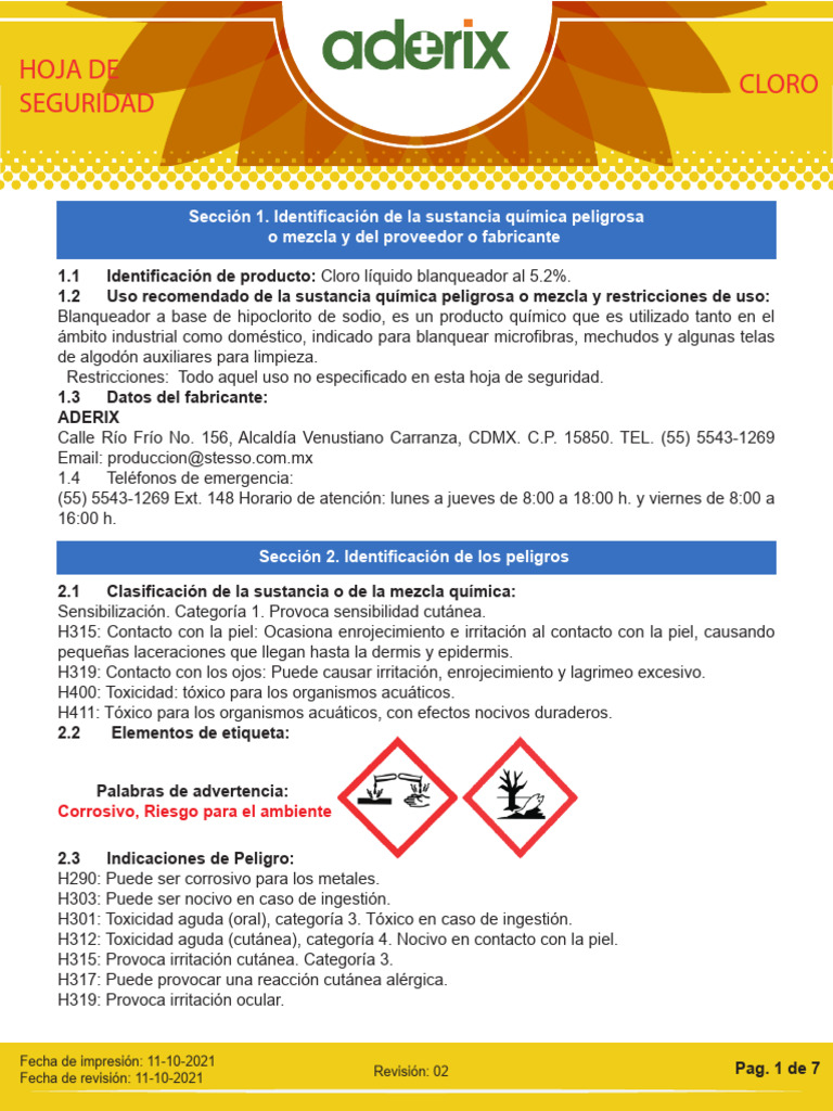 HDS-CLORO | PDF | Agua | Cloro