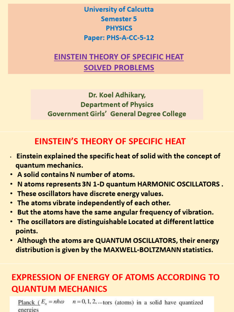 Ka CC5 Einstein Theory of Specific Heat | PDF
