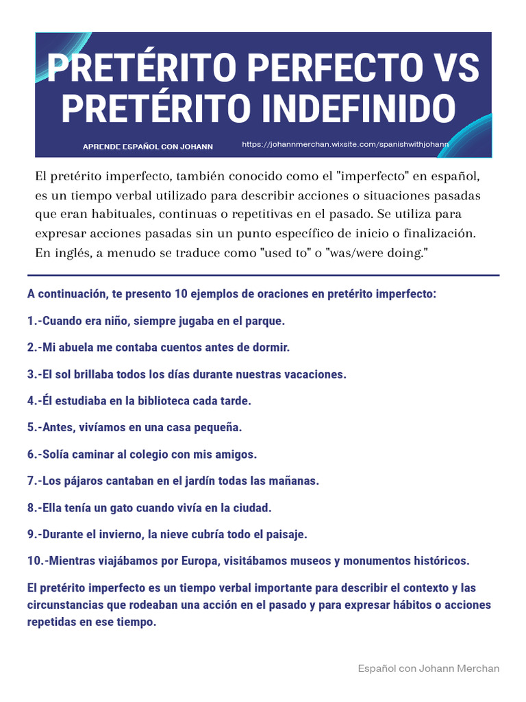 Preterito Perfecto vs Preterito Indefinido Spanishwithjohann | PDF