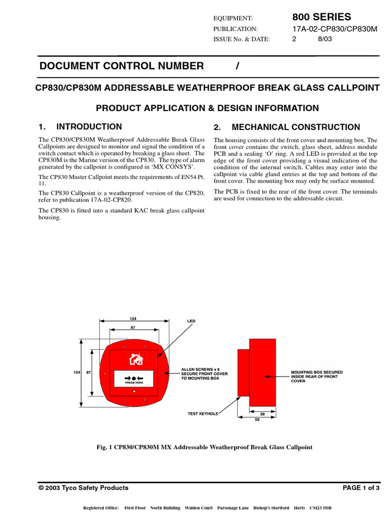 CP830/CP830M Break Glass Callpoint Guide | PDF | Switch ...