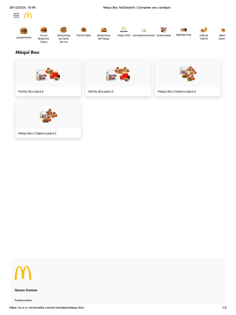 Opções de Méqui Box no McDonald's | PDF