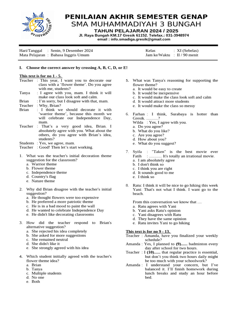 Semester Exam: English for Grade XI | PDF | Nutrition | Diet & Nutrition