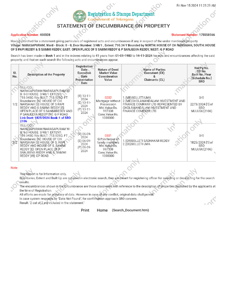Statement of Encumbrance On Property | PDF