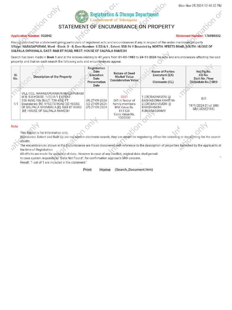 Statement of Encumbrance on Property (12) | PDF