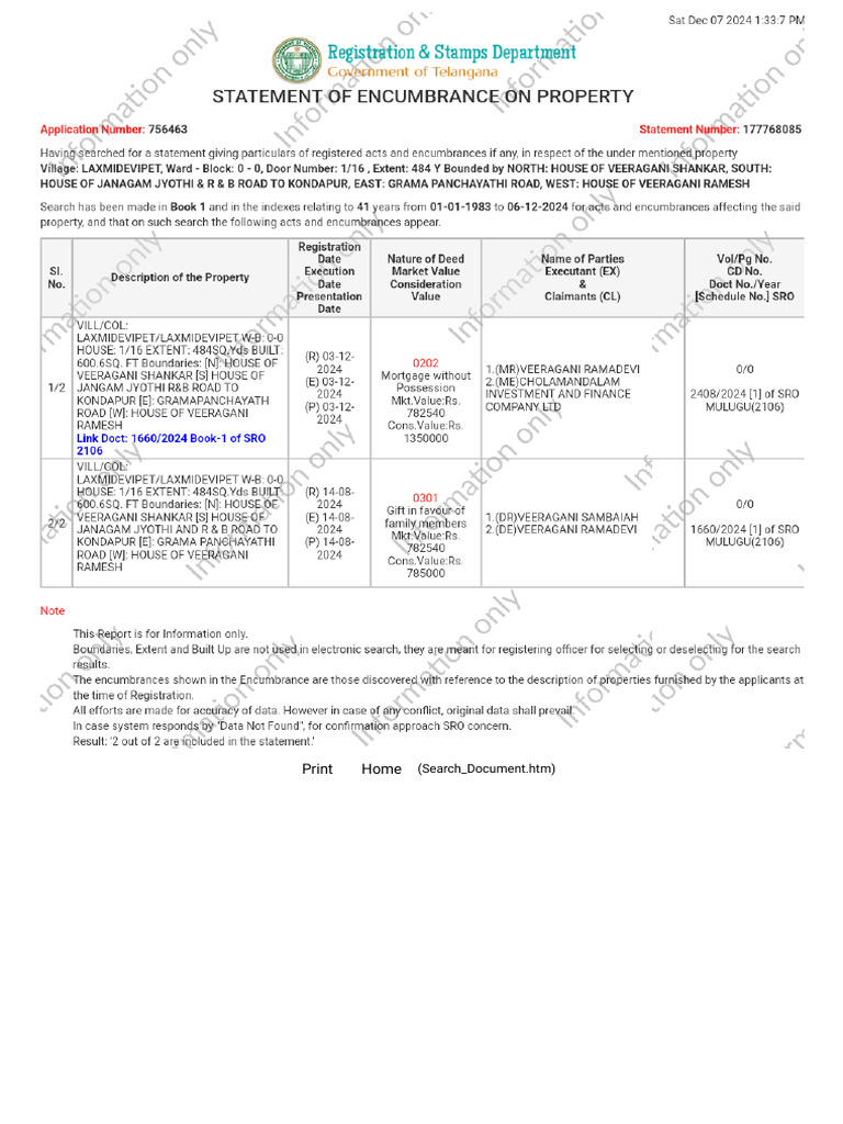 Statement of Encumbrance On Property | PDF