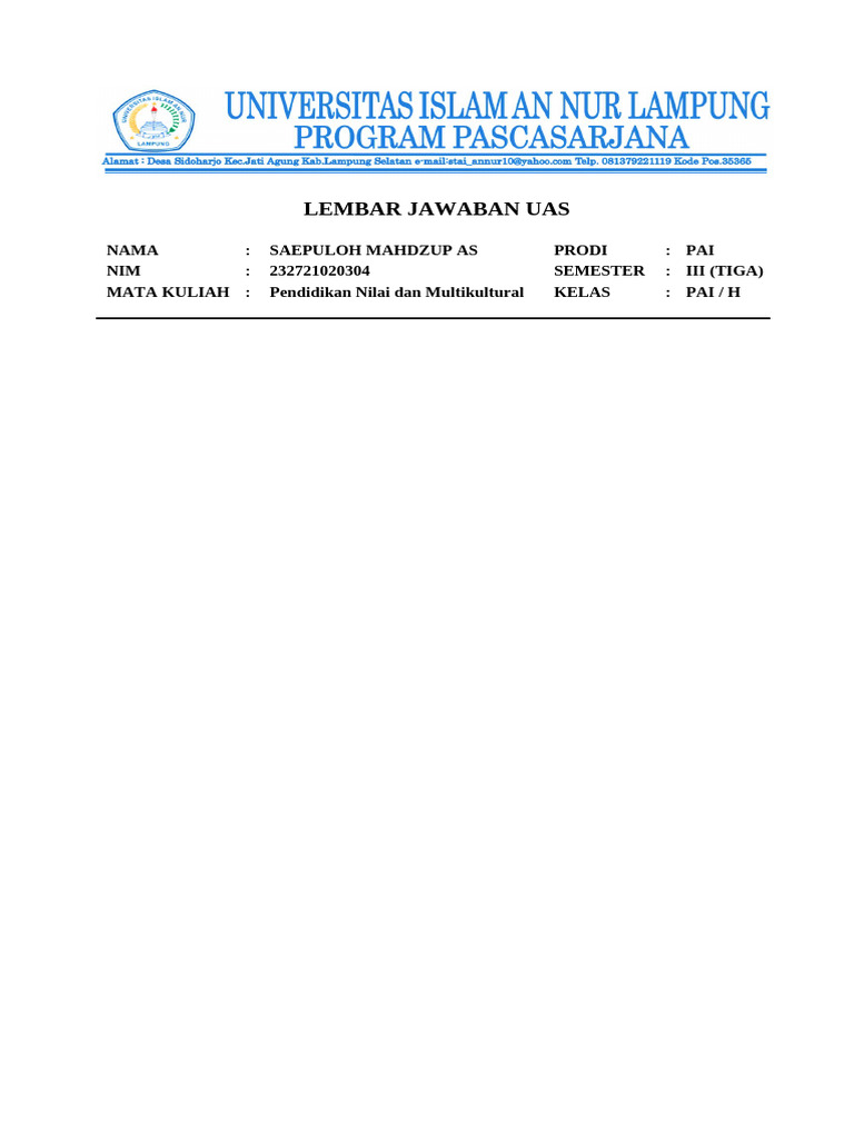 Lembar Jawaban Uas | PDF