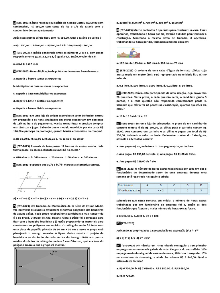 PROVAS 1 ETE 2023 | PDF