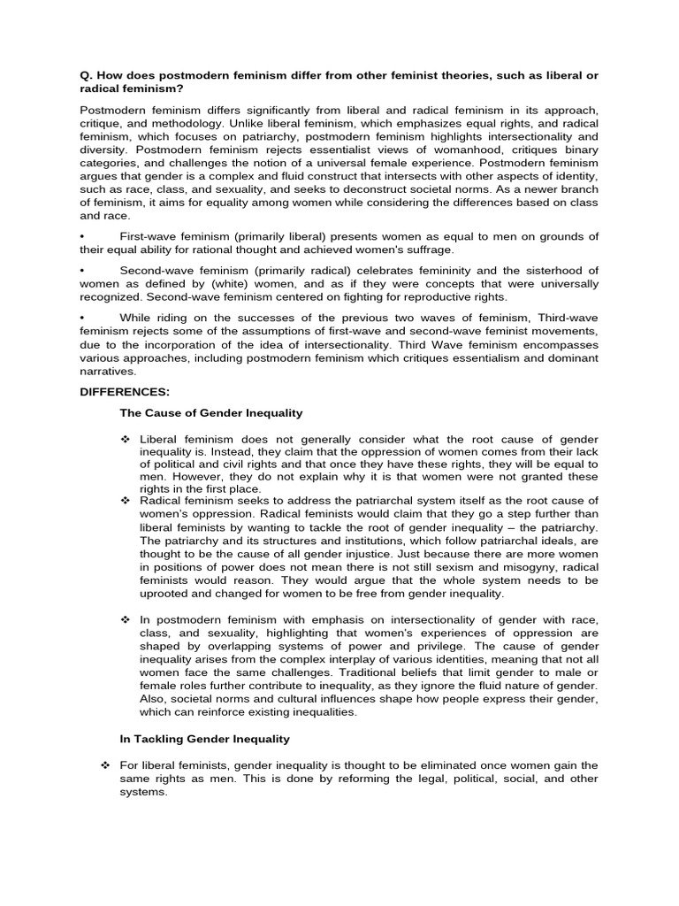 How Does Postmodern Feminism Differ From Other Feminist Theories Such ...