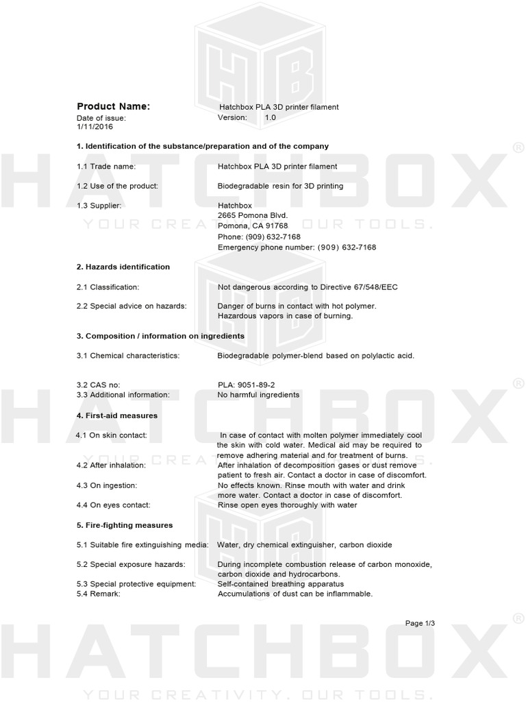 Hatchbox Filament | PDF | Combustion | Personal Protective Equipment