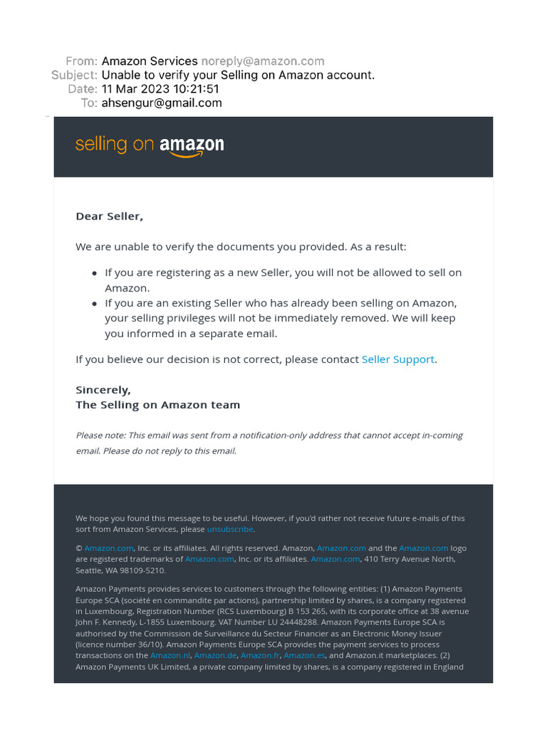 Amazon Seller Account Verification Issues | PDF