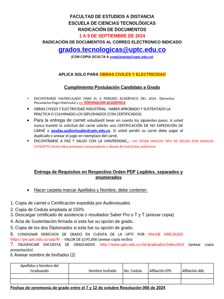Requisitos para Grado UPTC 2024 | PDF