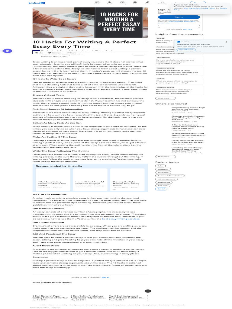 10 Hacks For Writing A Perfect Essay Every Time | PDF | Essays | Linked In