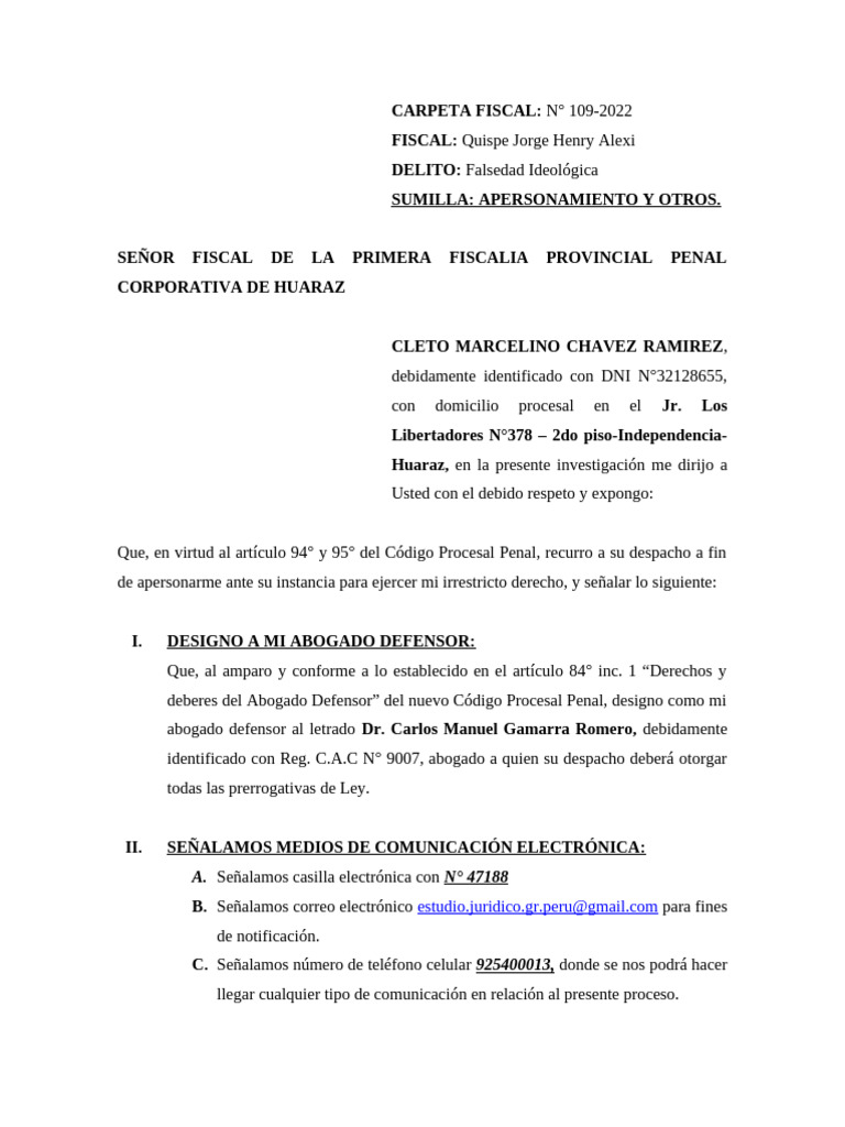 Apersonamiento Cf. 109-2022 | PDF