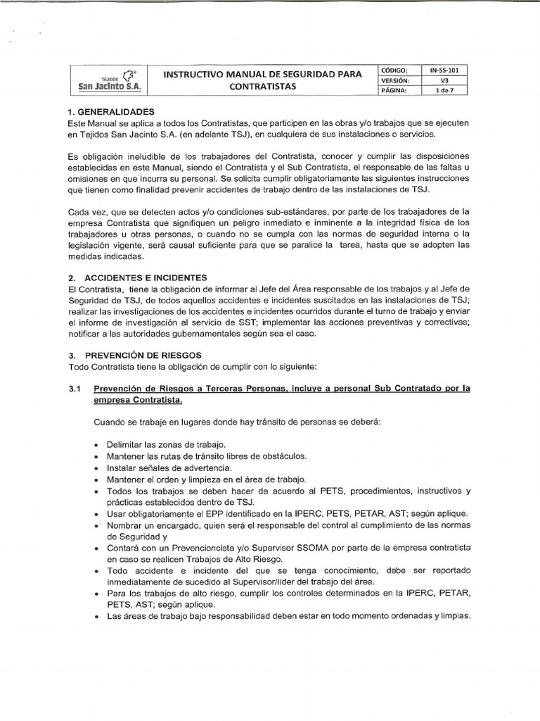 0-IN-SS-101 Instructivo Manual de Seguridad para Contratistas V3 | PDF