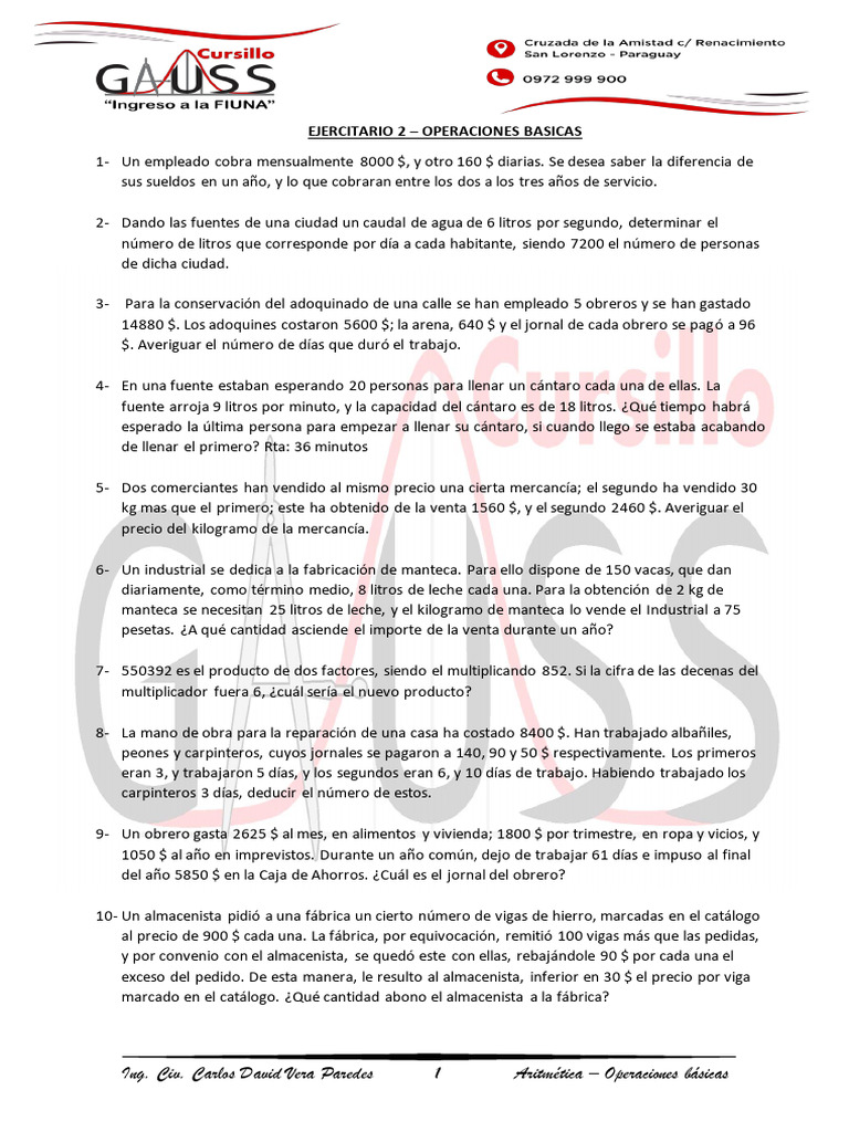 2 - Ejercitario 2. Operaciones Basicas | PDF